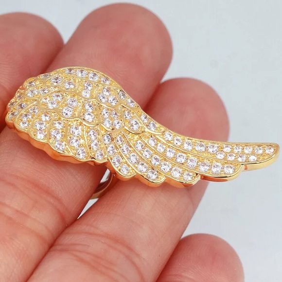 Handcrafted | Jewelry | 3ct 14k Yellow Gold Diamond Angel Wing Ring 55 ...